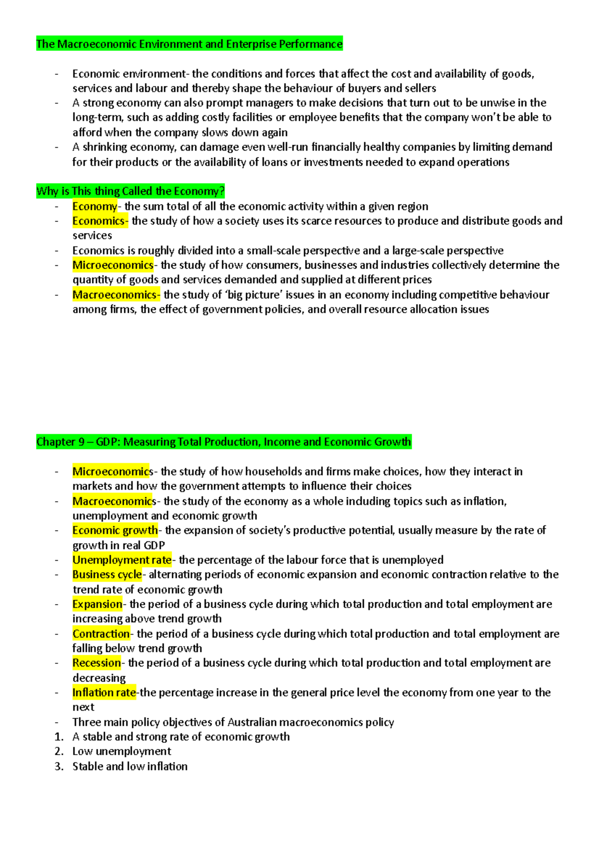 Chapter 9 lecture and tutorial notes - The Macroeconomic Environment ...