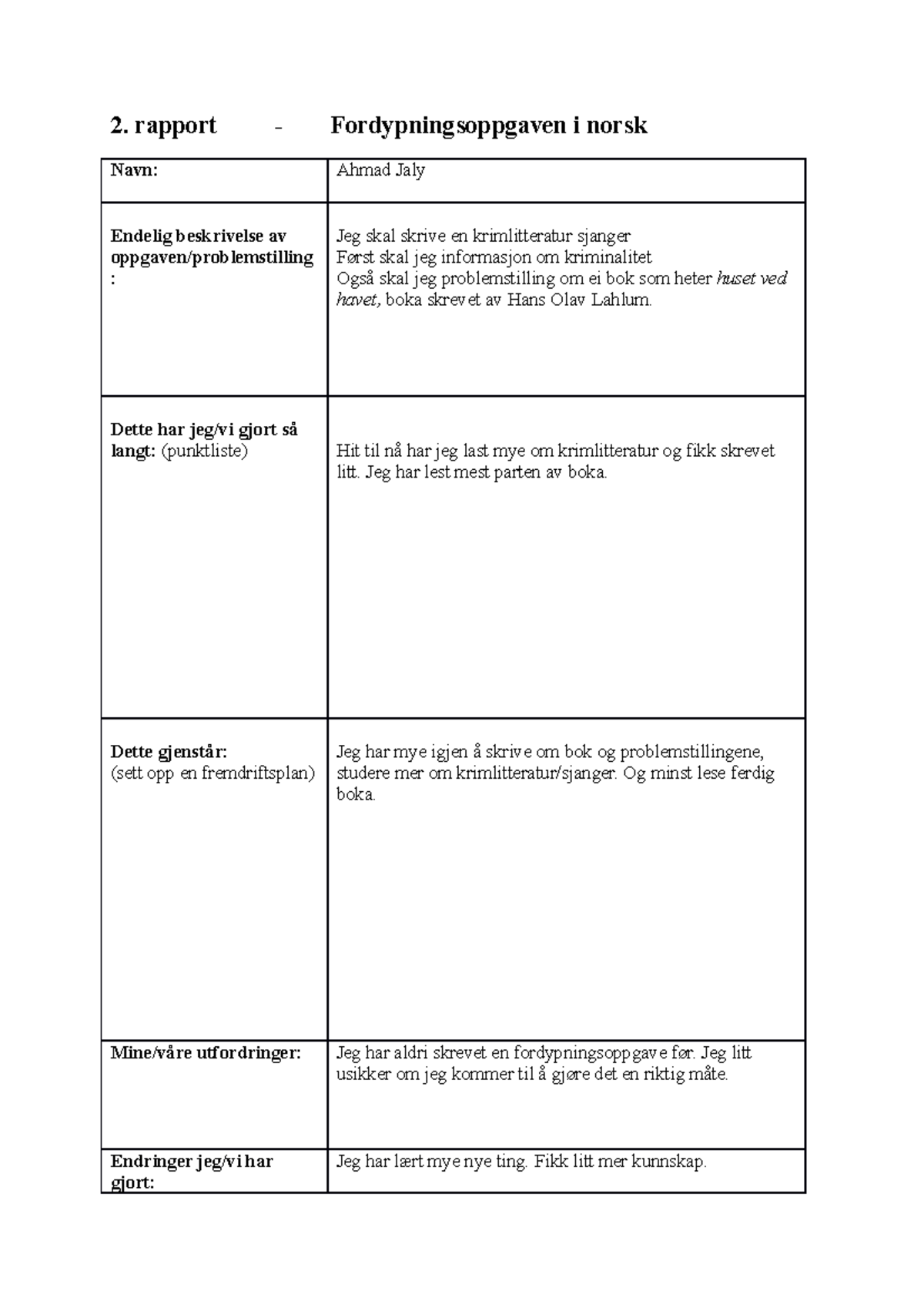 Andre rapport fordypningsoppgaven (Automatisk gjenopprettet) - 2. rapport - Fordypningsoppgaven ...