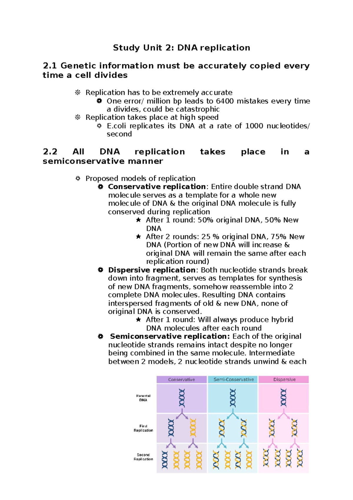 Study unit 2 - GTS 251 - Summary Genetics - Study Unit 2: DNA ...