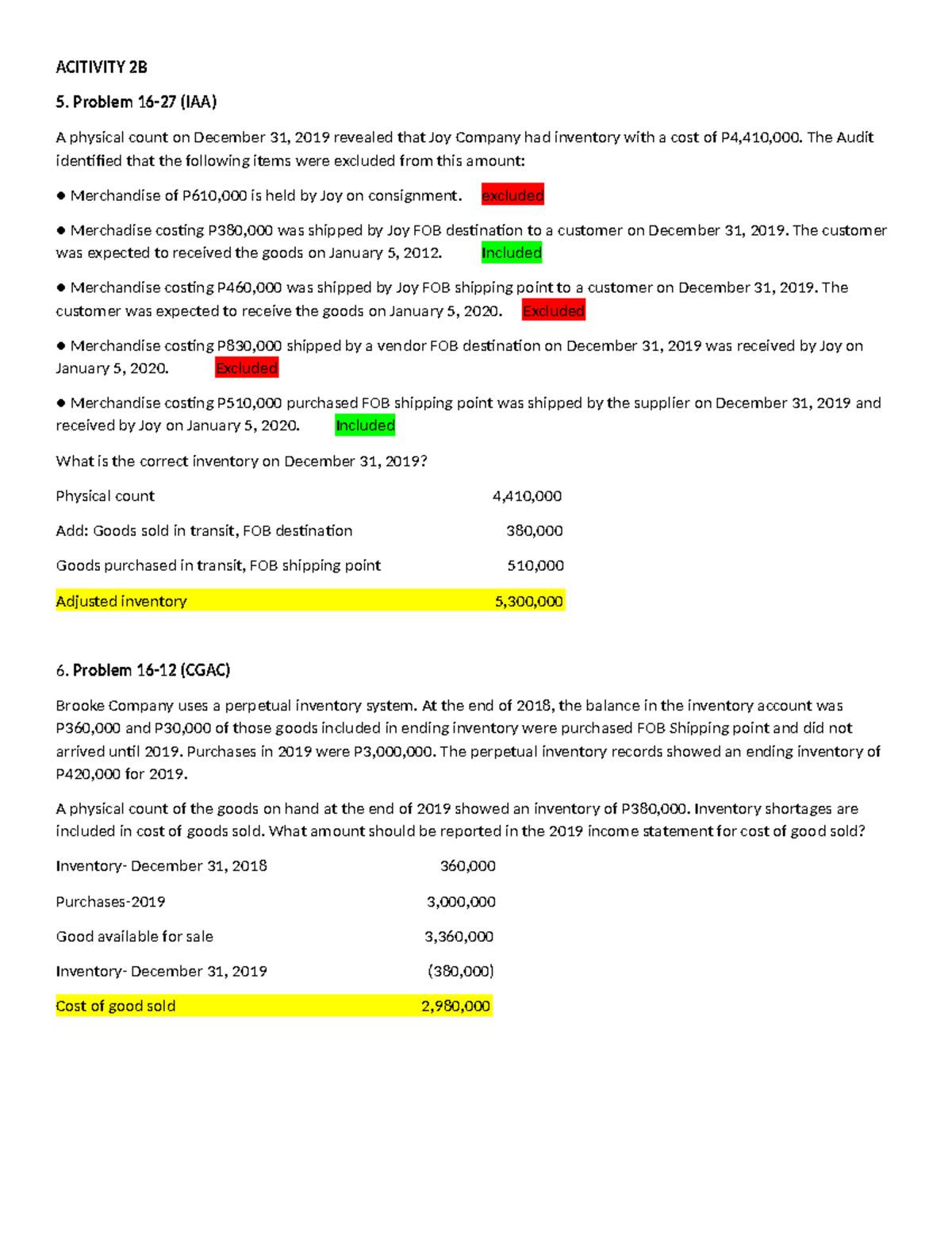 Inv2 - payrrrrrrrrrrrrrrrrrrrrr - ACITIVITY 2B Problem 16-27 (IAA) A ...