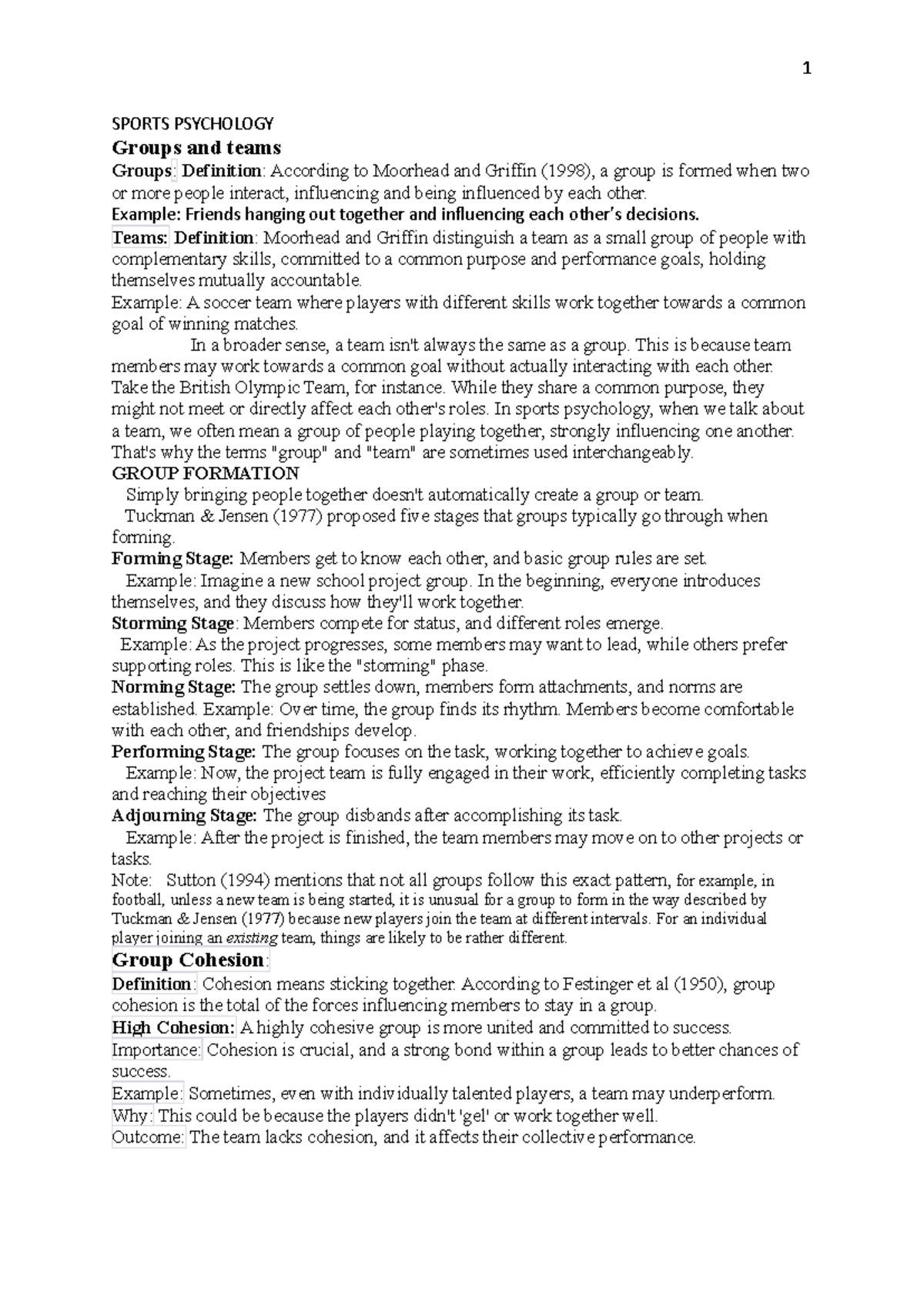 Sports Psychology Chapter 6 Handouts - SPORTS PSYCHOLOGY Groups and ...