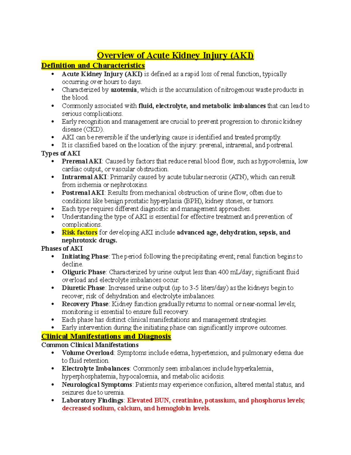 Overview of Acute Kidney Injury - Characterized by azotemia, which is ...