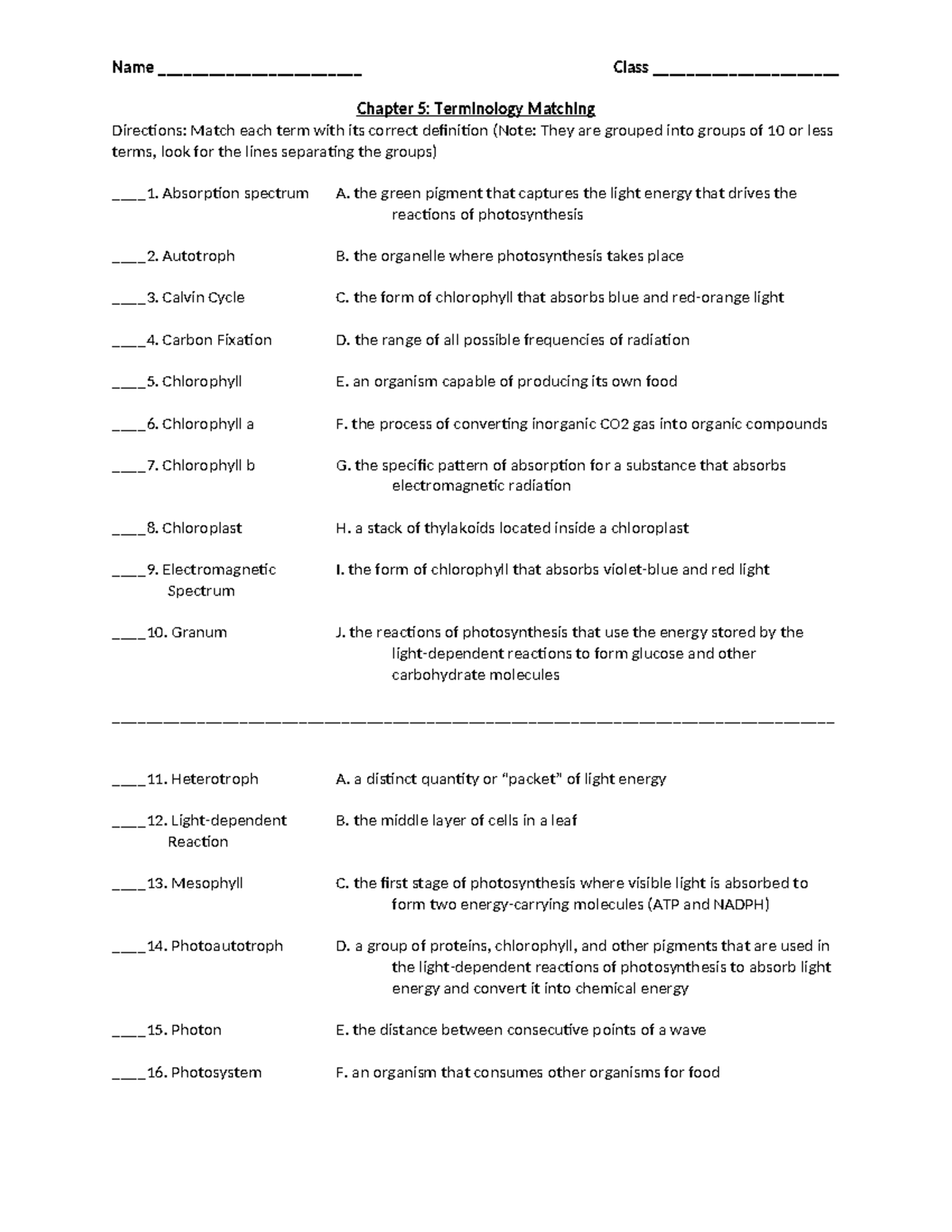 Ch. 5 Cell Membranes Vocabulary WS - Name ...