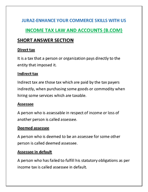 Income TAX- basic concepts - INCOME TAX – BASIC CONCEPTS TAX Tax is a ...