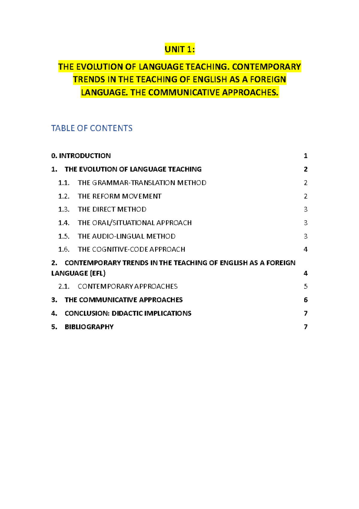 1. Evolution OF Language Teaching - UNIT 1: THE EVOLUTION OF LANGUAGE TEACHING. CONTEMPORARY ...