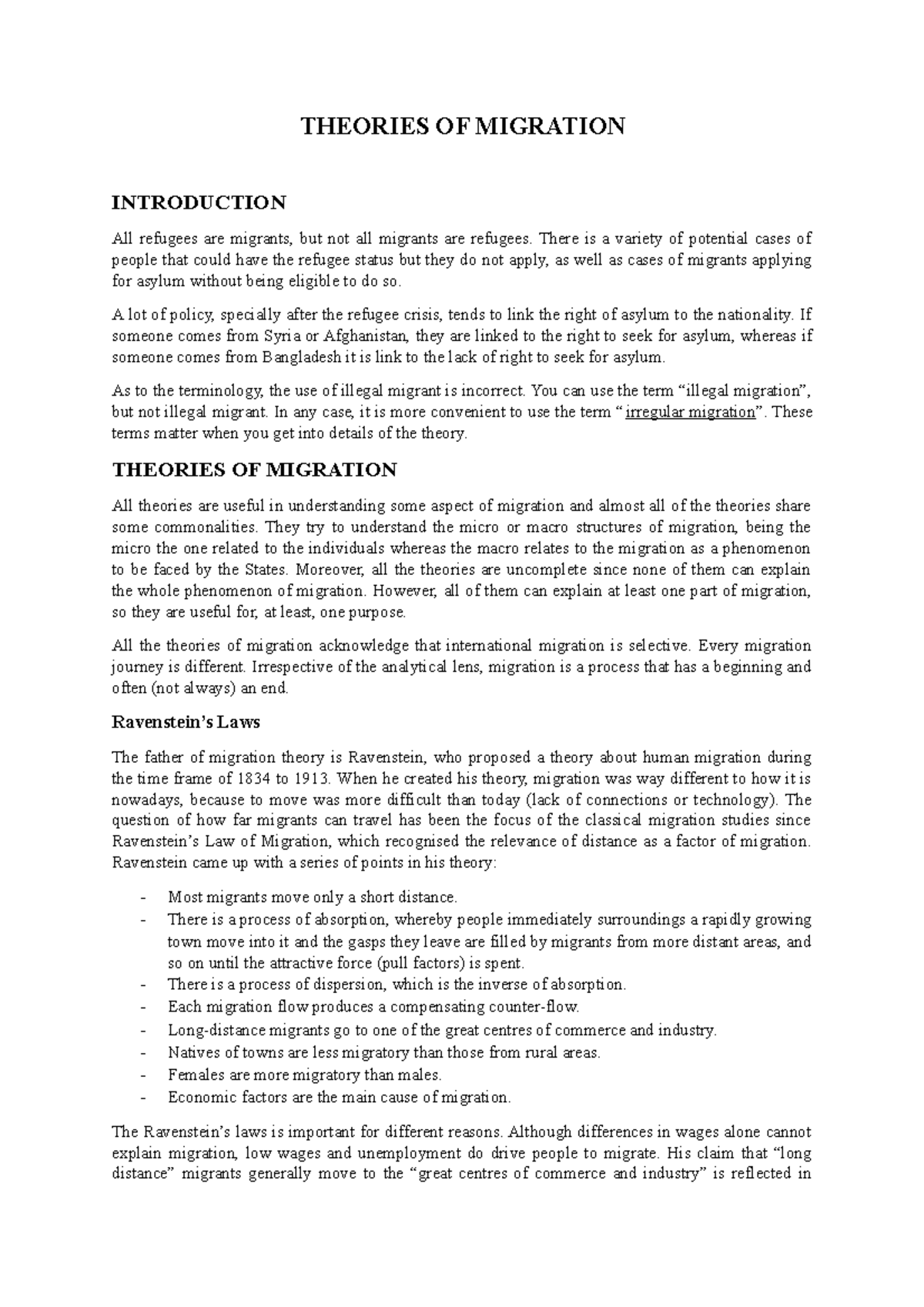 Theories of migrations - THEORIES OF MIGRATION INTRODUCTION All ...