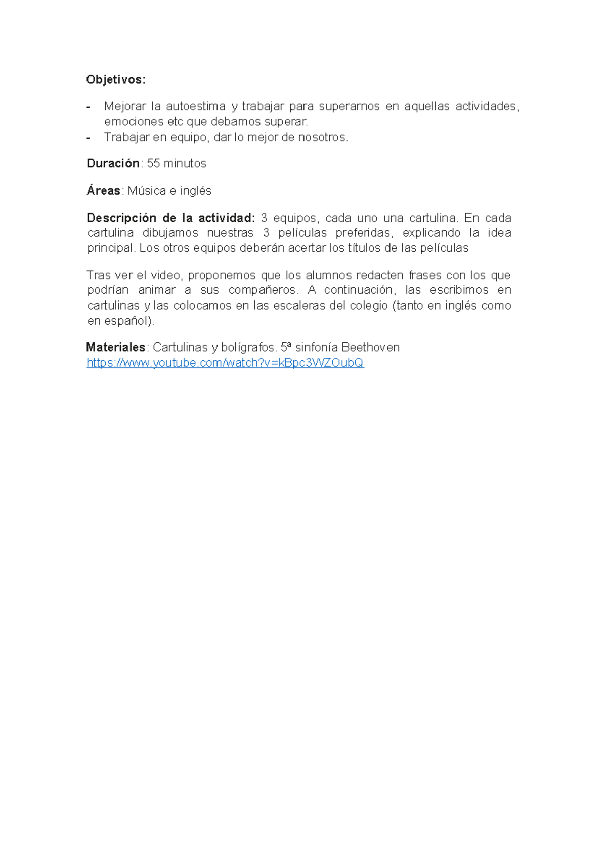 Actividad 5 - Tutoría - Objetivos: Mejorar la autoestima y trabajar ...