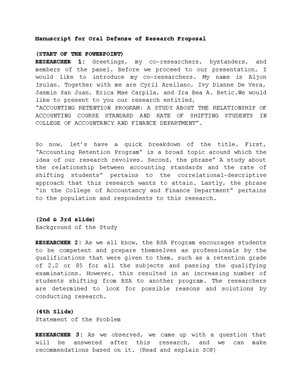 BSA 3A Group 2 Manuscript - Manuscript for Oral Defense of Research ...