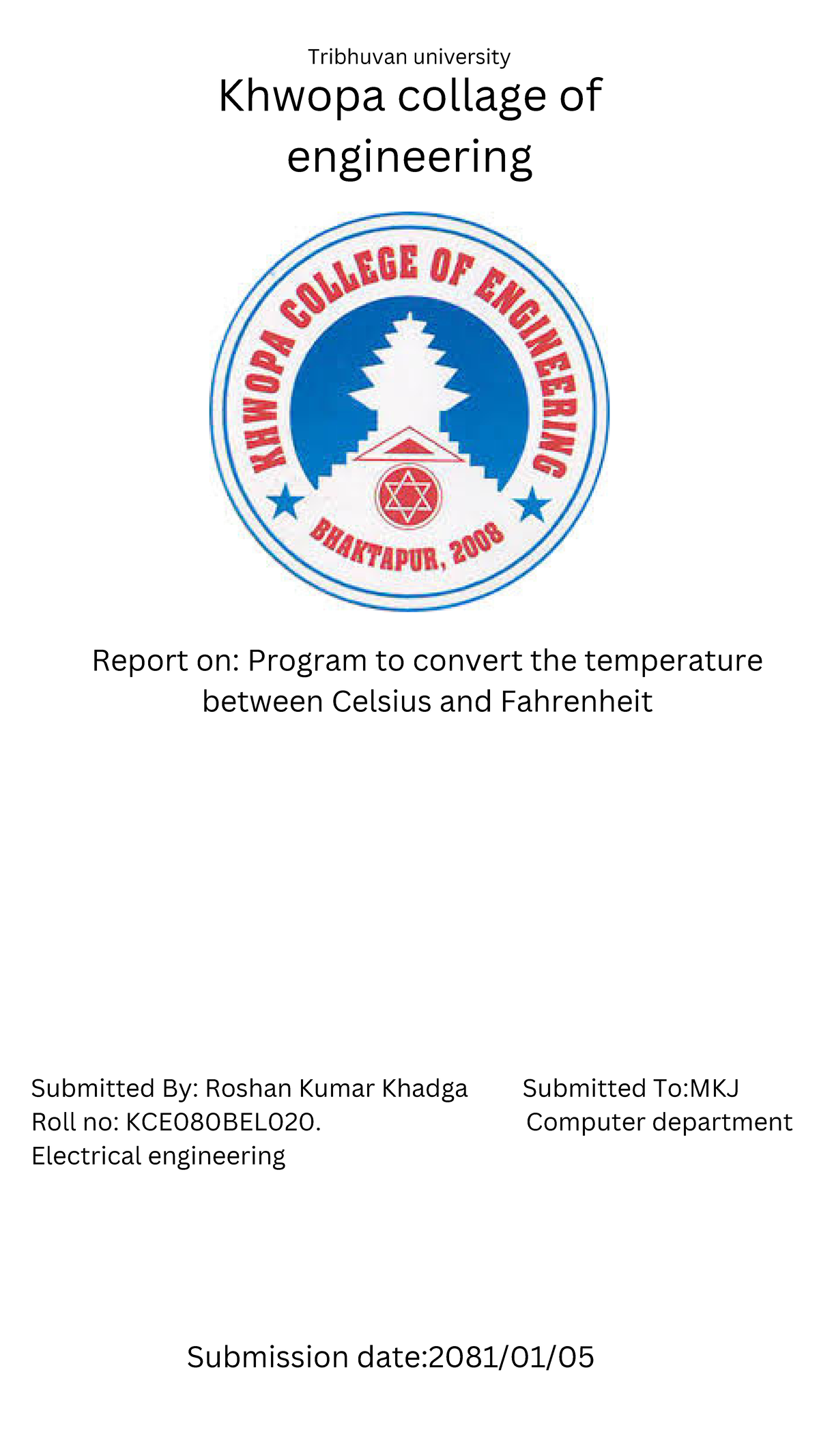 Roshan Kumar Khadga - Computer department Electrical engineering Submission date:2081/01 ...