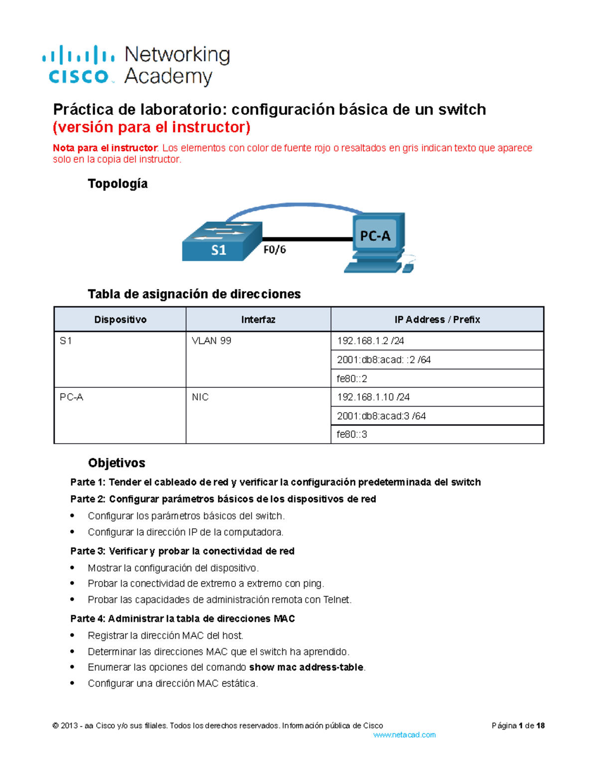 1.1.7 Lab - Basic Switch Configuration - ILM - (versión para el ...