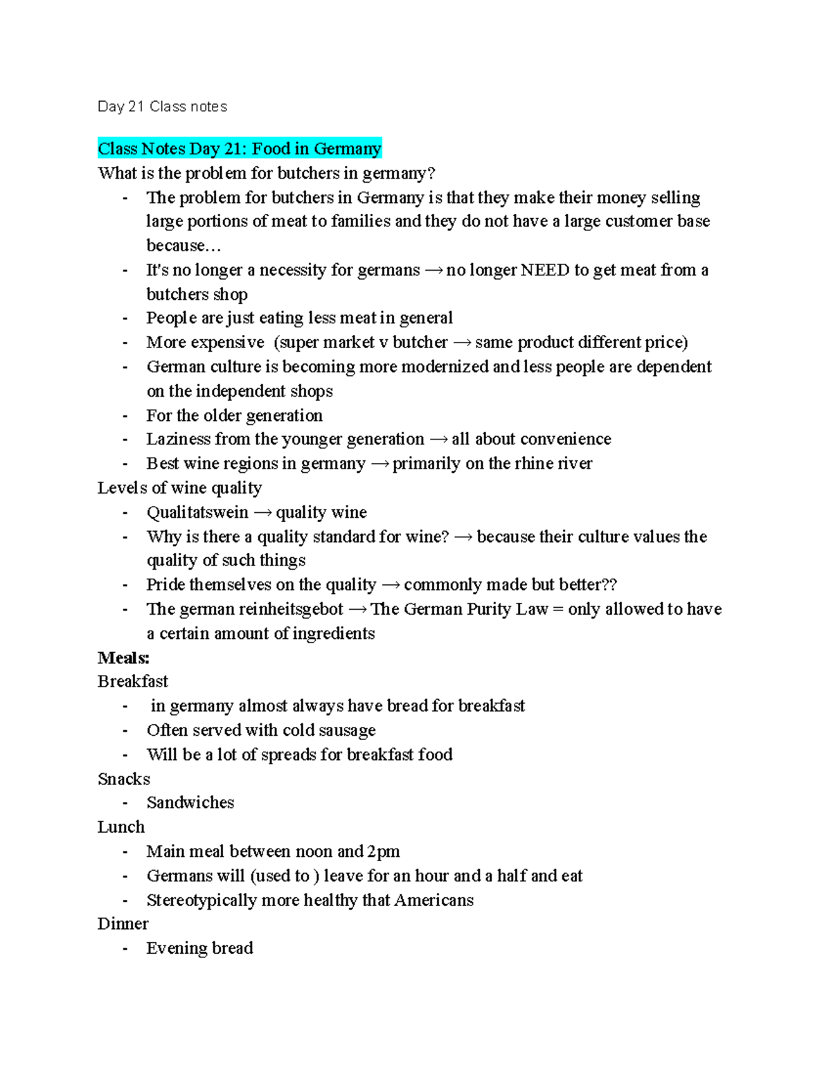 Day 21 Class notes - Day 21 Class notes Class Notes Day 21: Food in ...