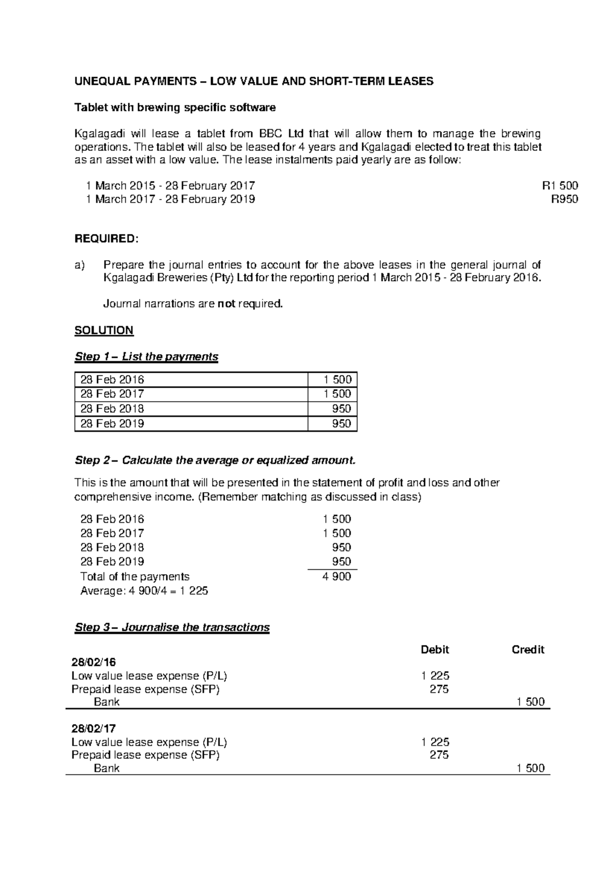 Unit 2-(IFRS 16) Leases Equalisation of Lease Payments - UNEQUAL ...