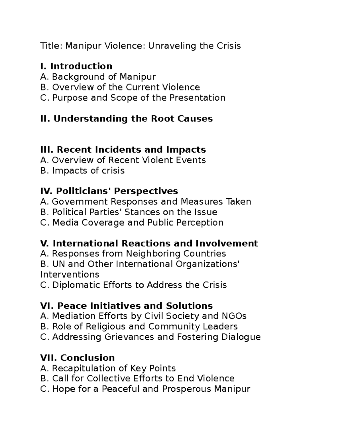 Manipur - Introduction A. Background of Manipur B. Overview of the ...