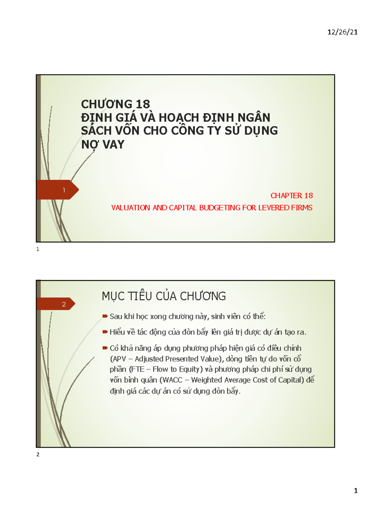 Chapter 18-Capital Budgeting-Lever Firms - CHƯƠNG 18 ĐỊNH GIÁ VÀ HOẠCH ĐỊNH NGÂN SÁCH VỐN CHO ...