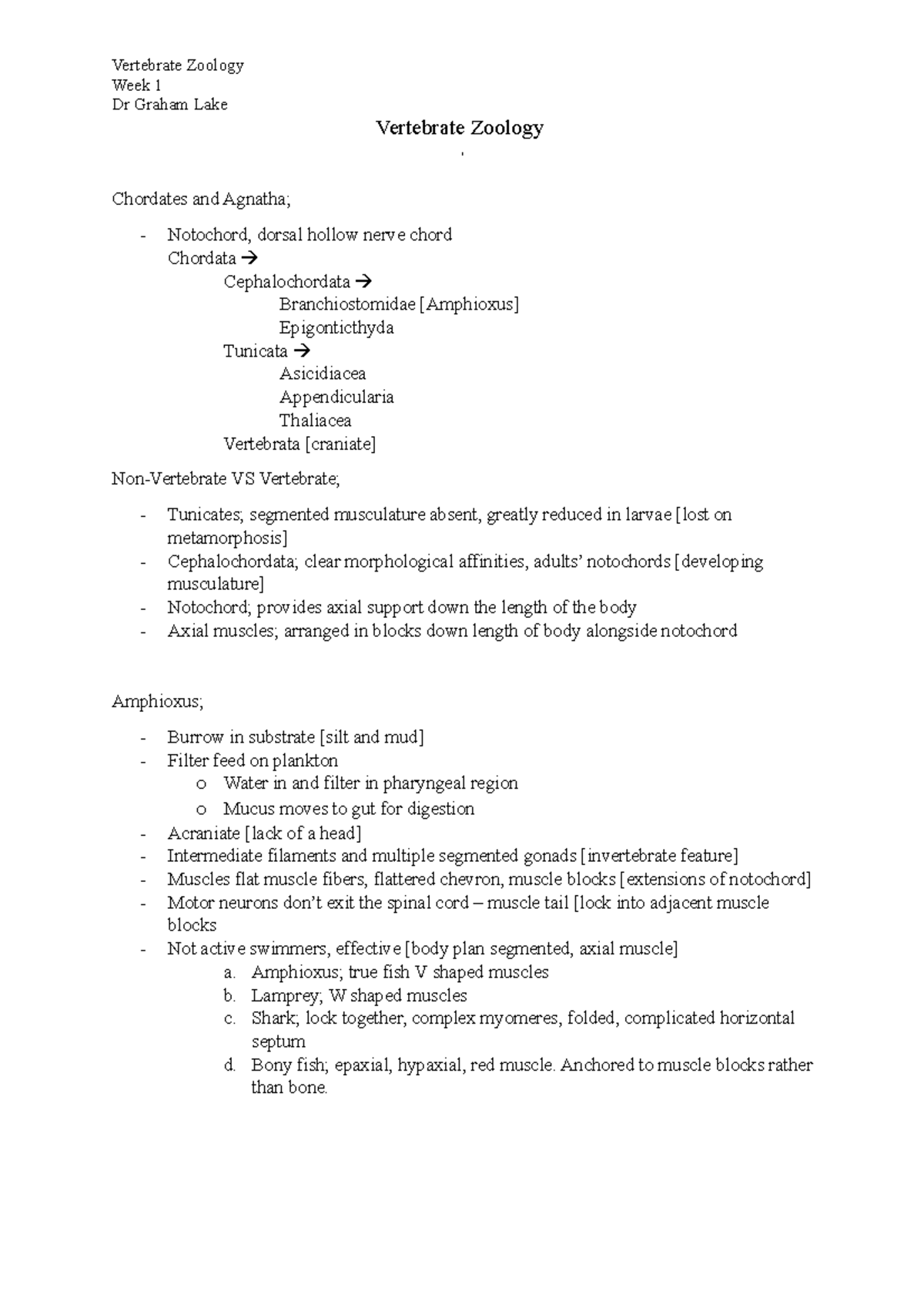 Introduction to Verterbrates W1 - Vertebrate Zoology Week 1 Dr Graham ...