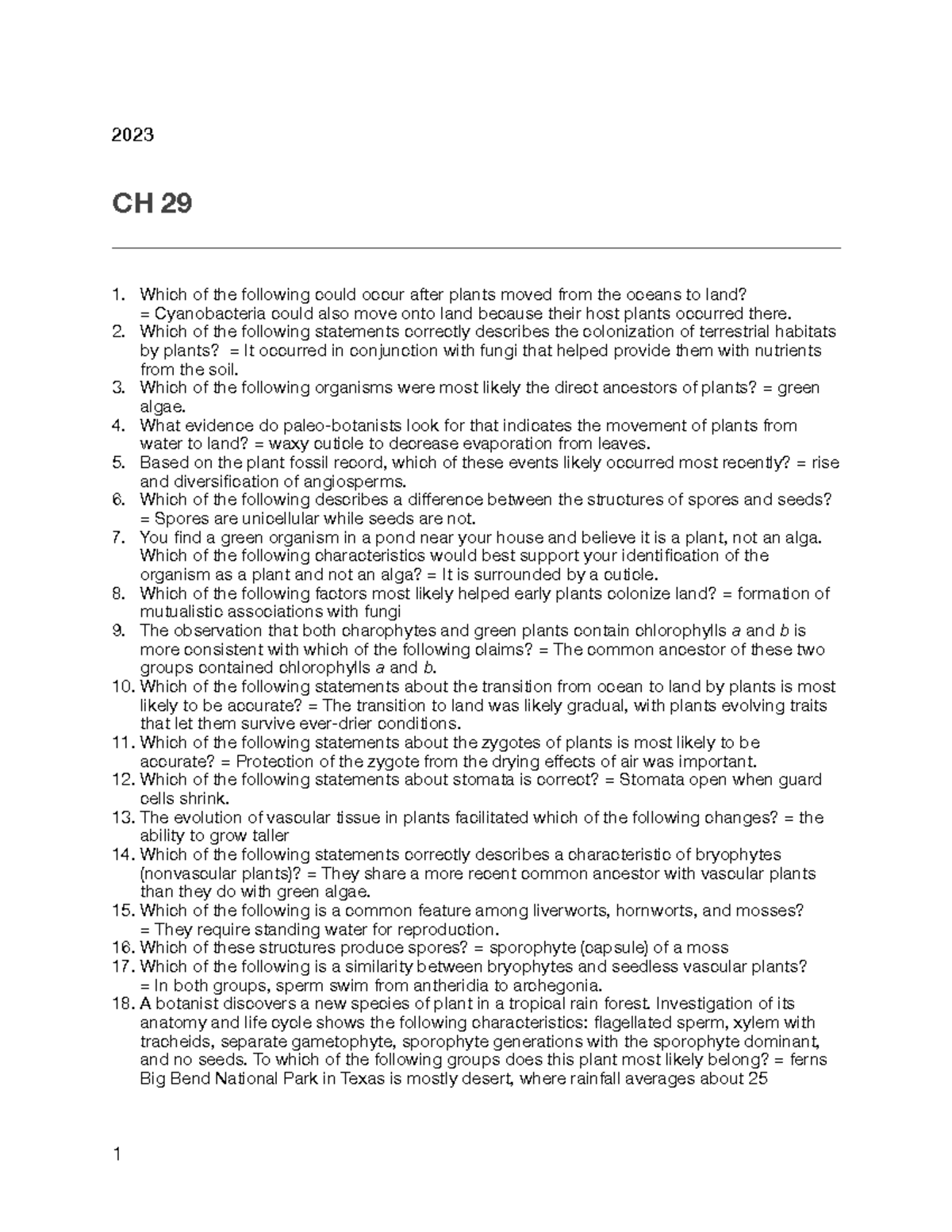 CH 29 - Quest practice questions - 2023 CH 29 Which of the following ...