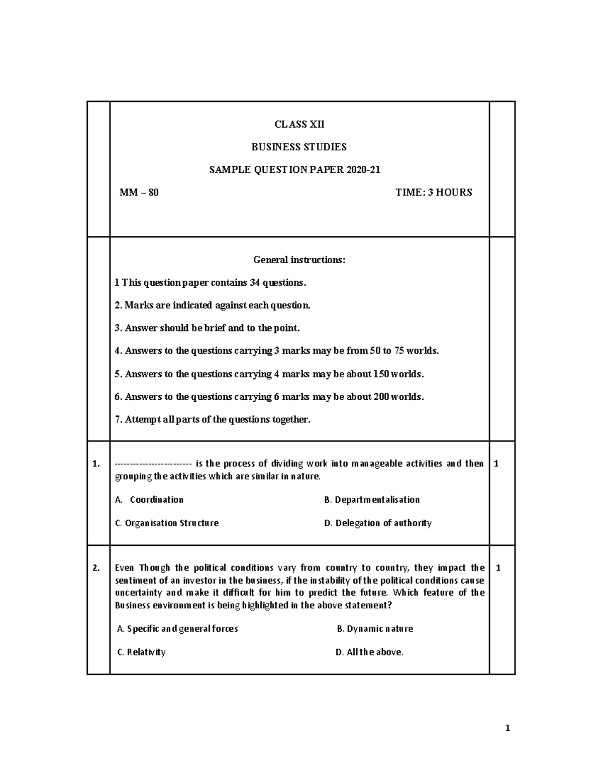 Business Studies-SQP - CLASS XII BUSINESS STUDIES SAMPLE QUESTION PAPER ...