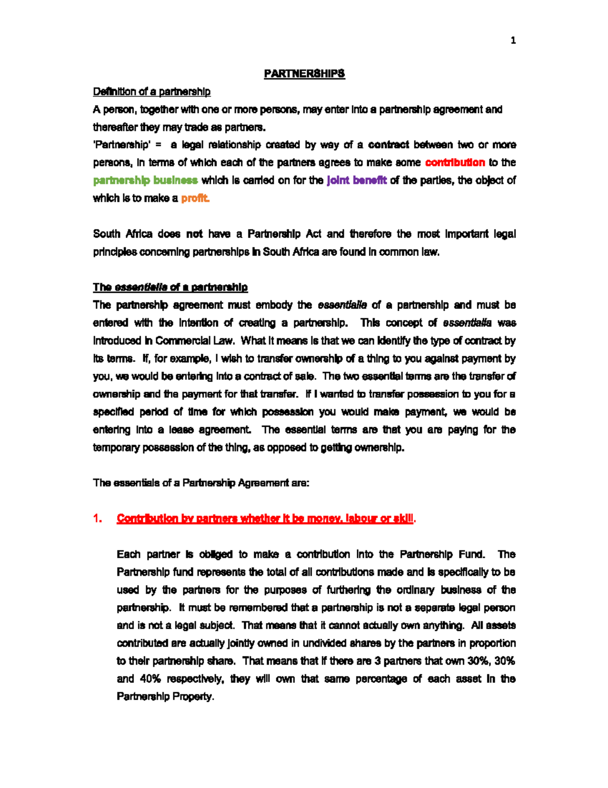 Partnership - notes - JHMV102 - Studocu