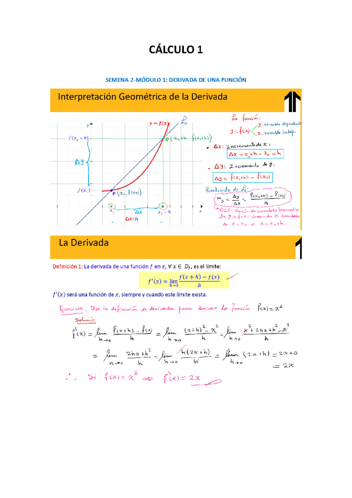 Material complementario-Semana 2 - Física I - CÁLCULO 1 SEMENA 2-MÓDULO 1: DERIVADA DE UNA ...
