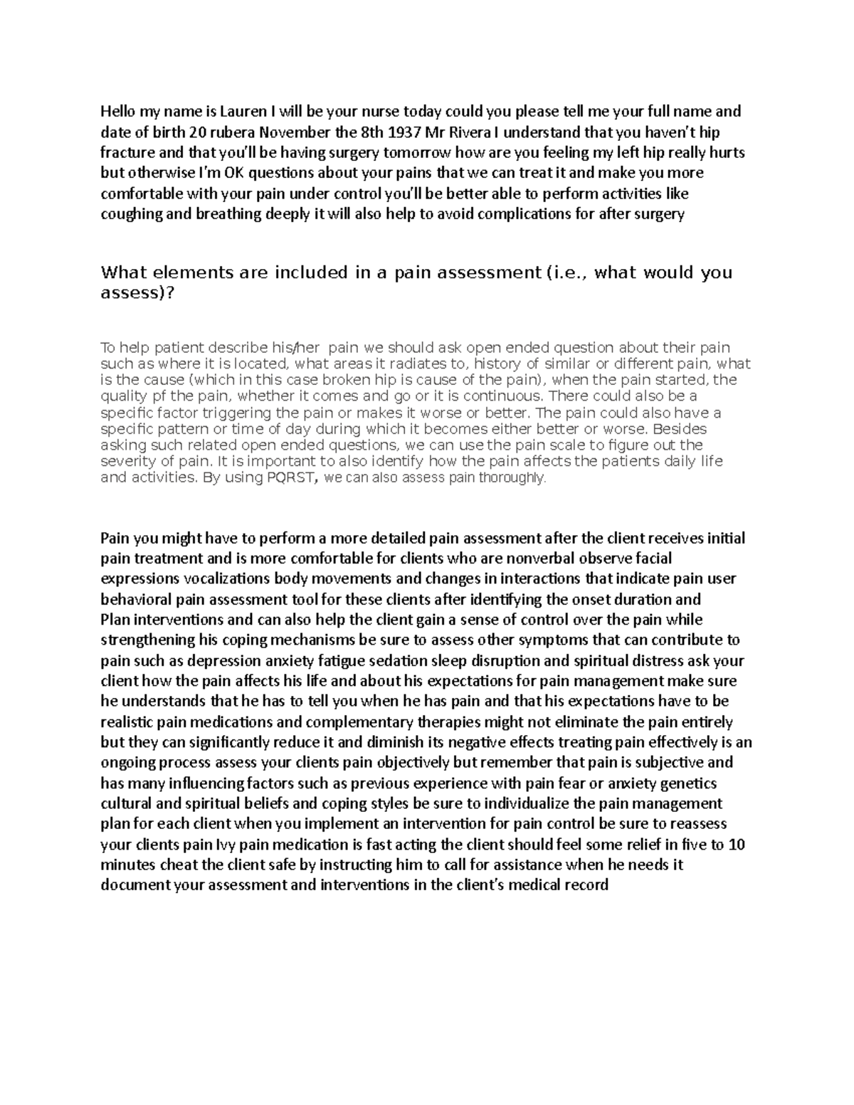 Case study pain - lecture note - NS-126 - Studocu
