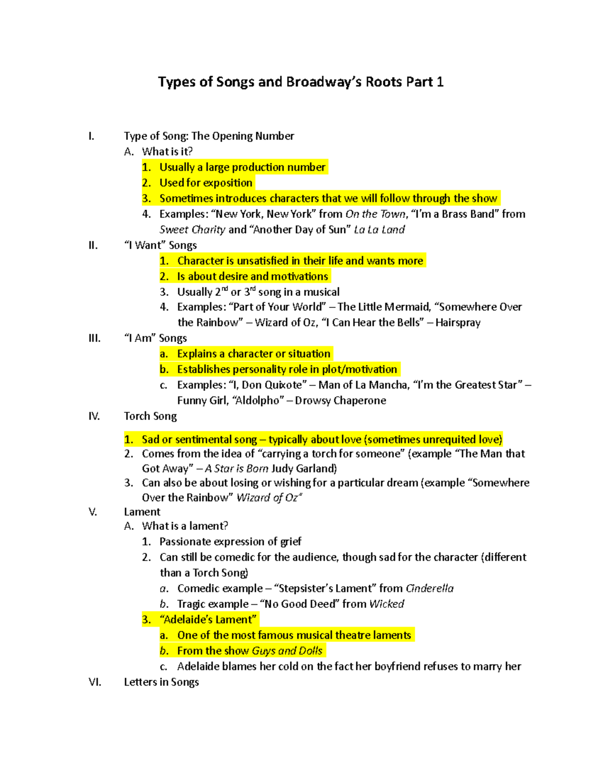 Class 3 - Types of Songs and Broadway Roots #1 copy - Types of Songs ...