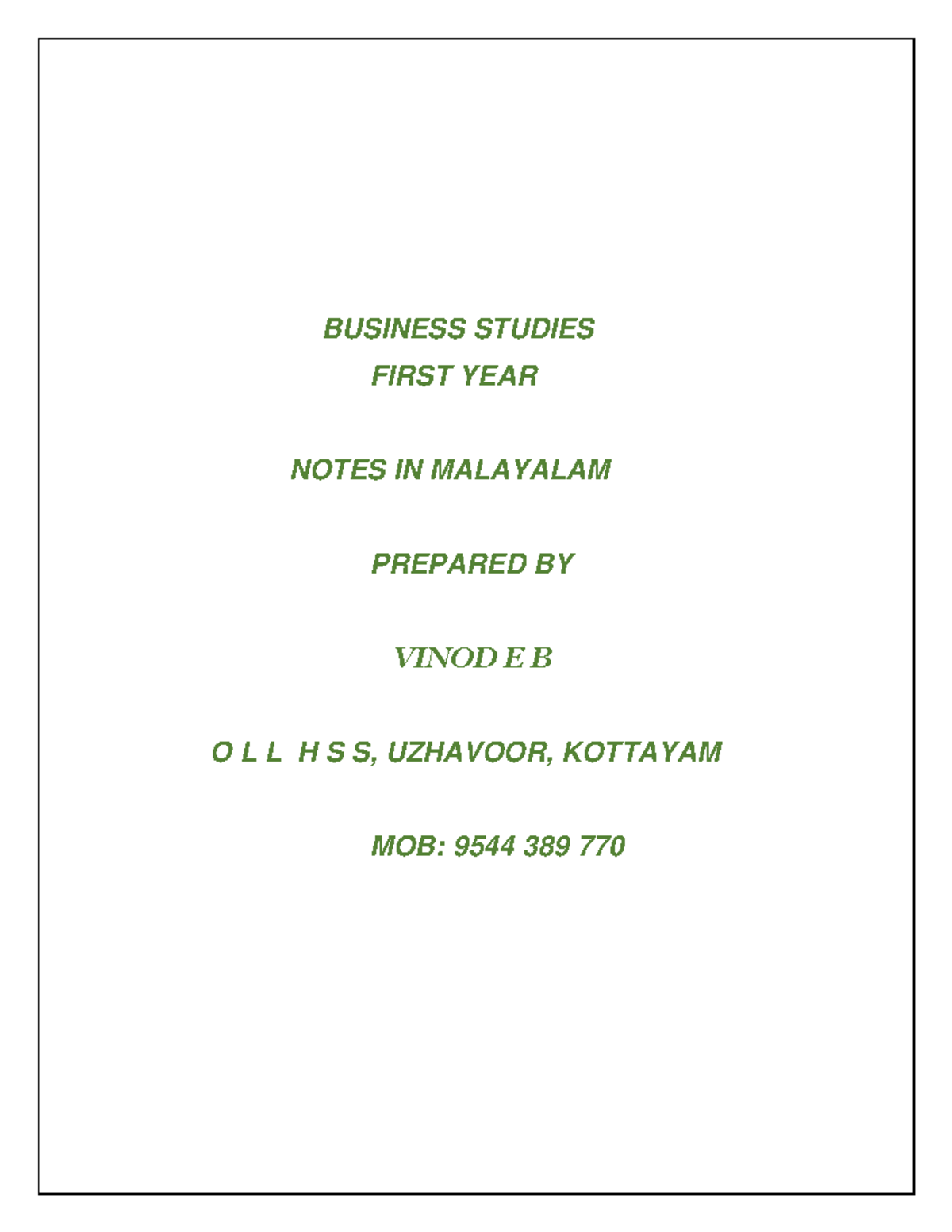 Hsslive class 11 bs notes vinod malayalam - BUSINESS STUDIES FIRST YEAR ...