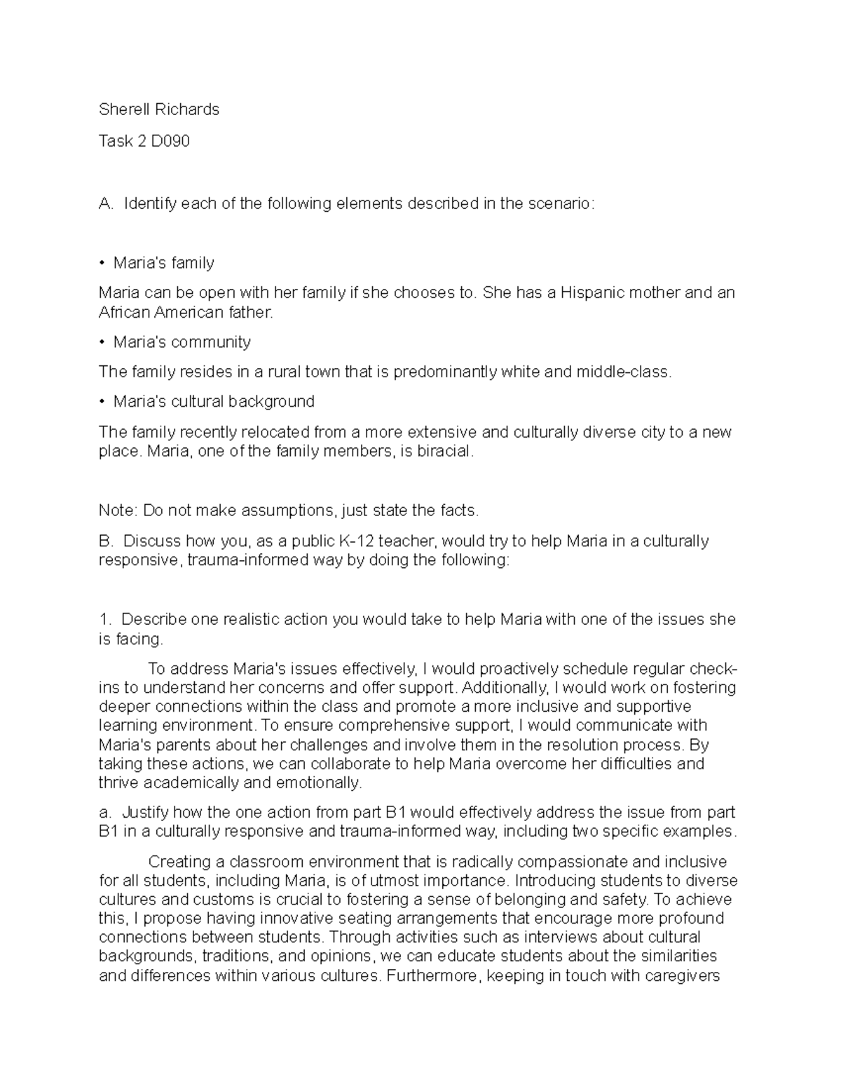 Assessment D090 Task 2 - Passed on first try - Sherell Richards Task 2 D A. Identify each of the ...