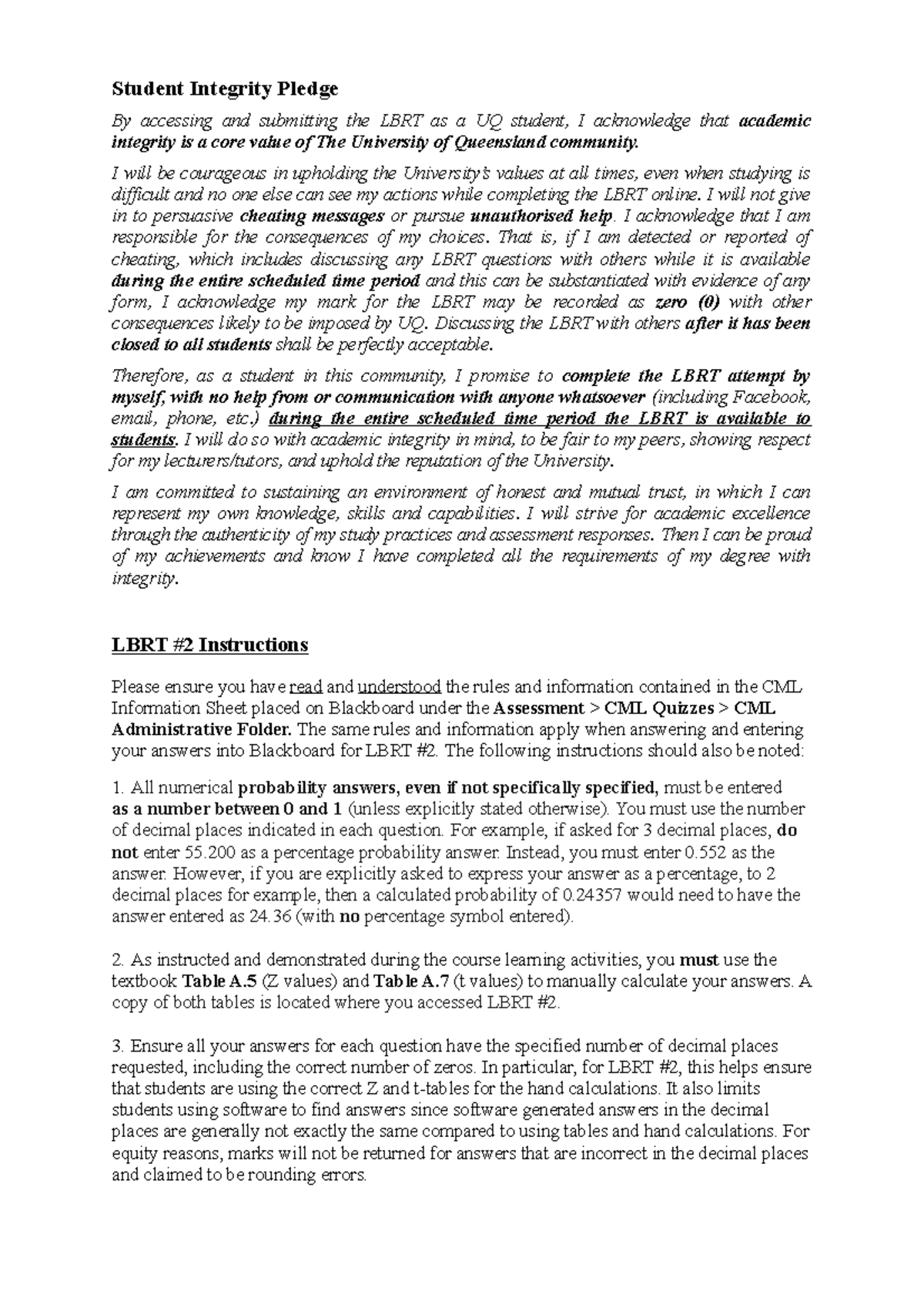 LBRT #2 Student Integrity Pledge and Instructions July 2022 - Student ...