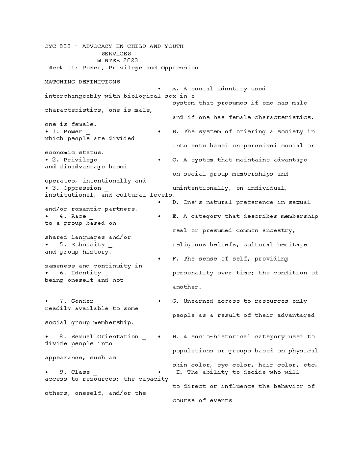 Advocacy in CYC Wk 11 Power and Oppression TMU Winter 2023 - CYC 803 ...