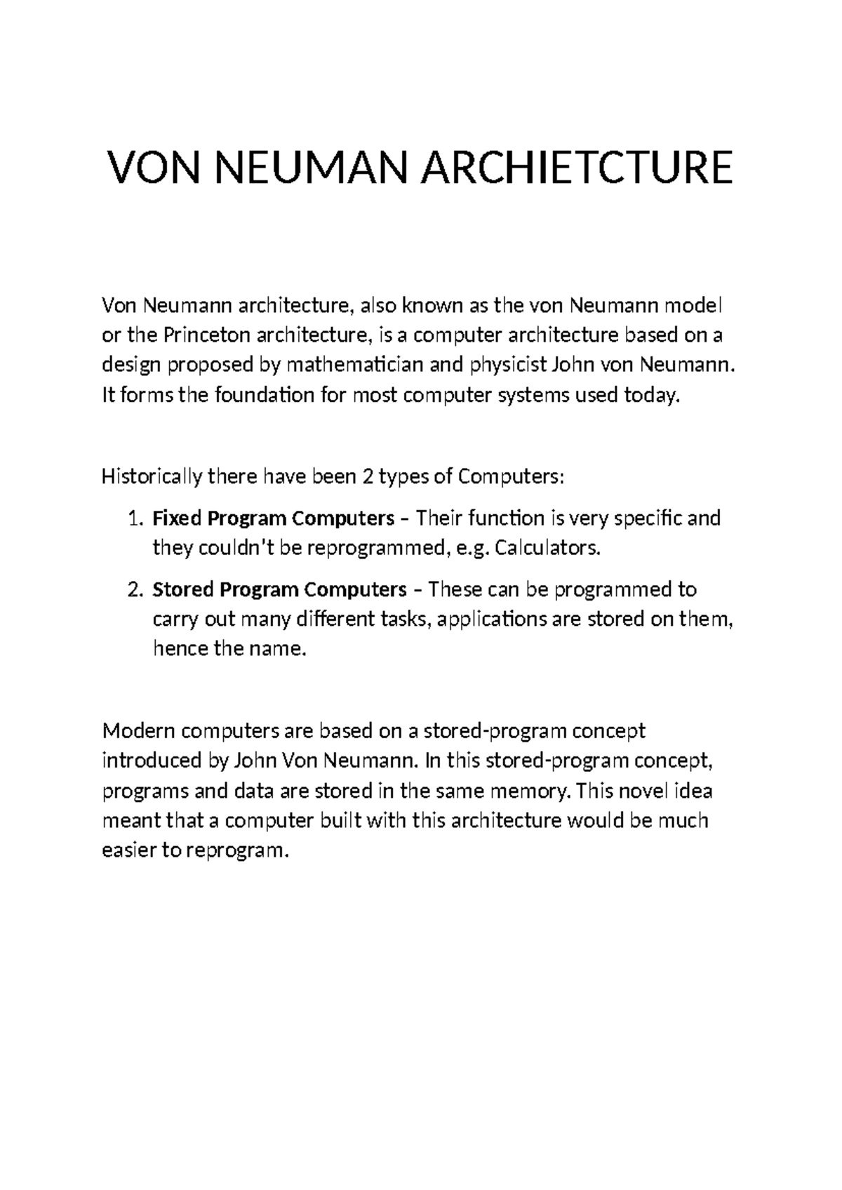 VON Neuman Archietcture - VON NEUMAN ARCHIETCTURE Von Neumann ...