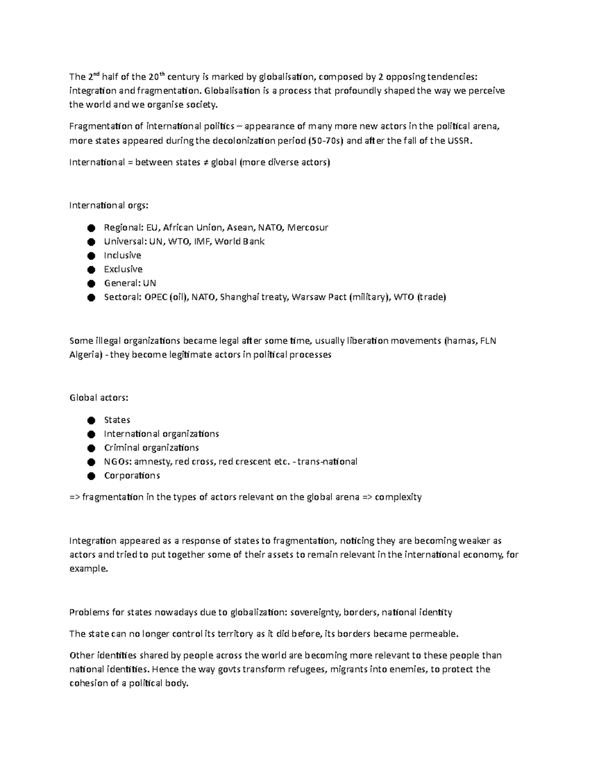 International Politics Week 1 - The 2nd half of the 20th century is ...