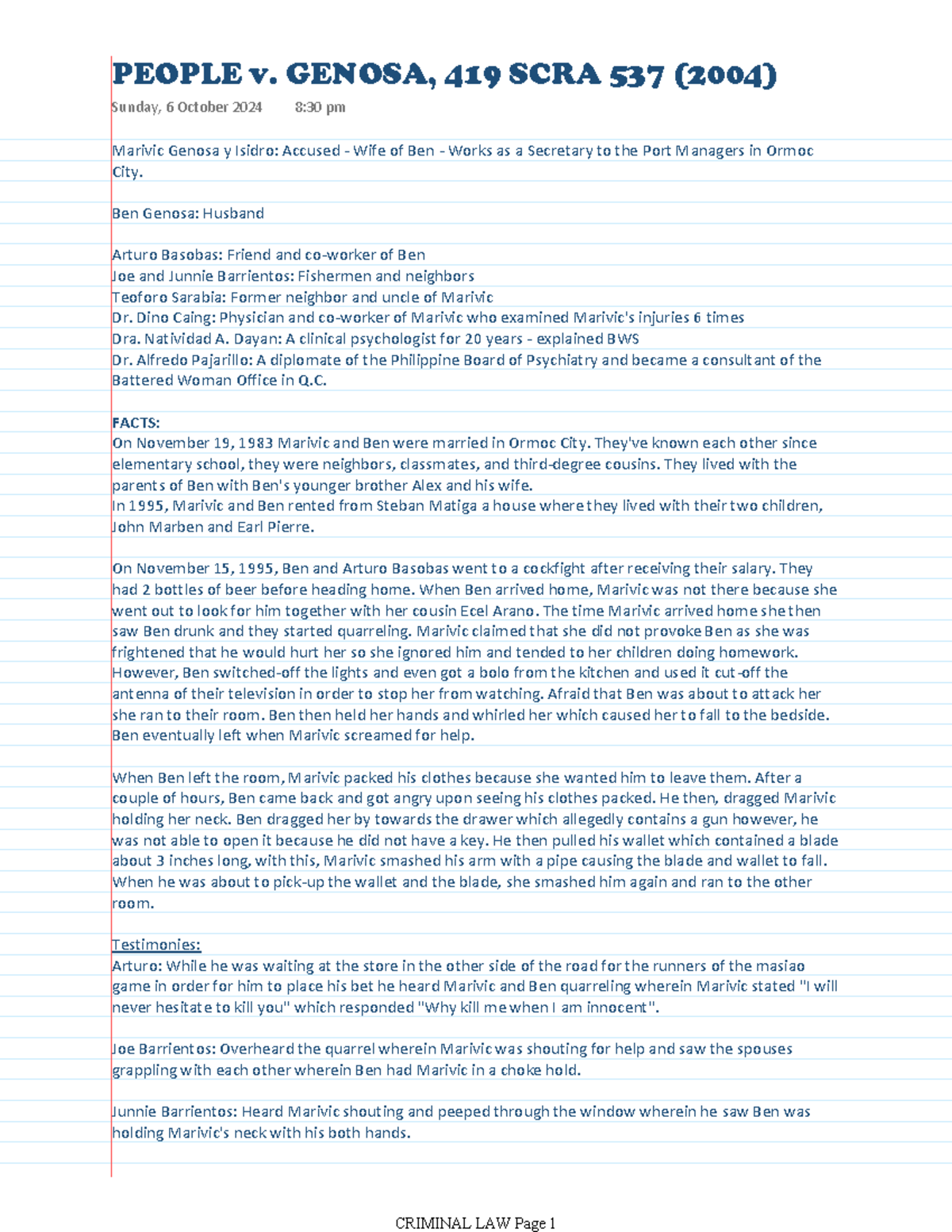 PP v Genosa - CrimLaw - Marivic Genosa y Isidro: Accused - Wife of Ben ...