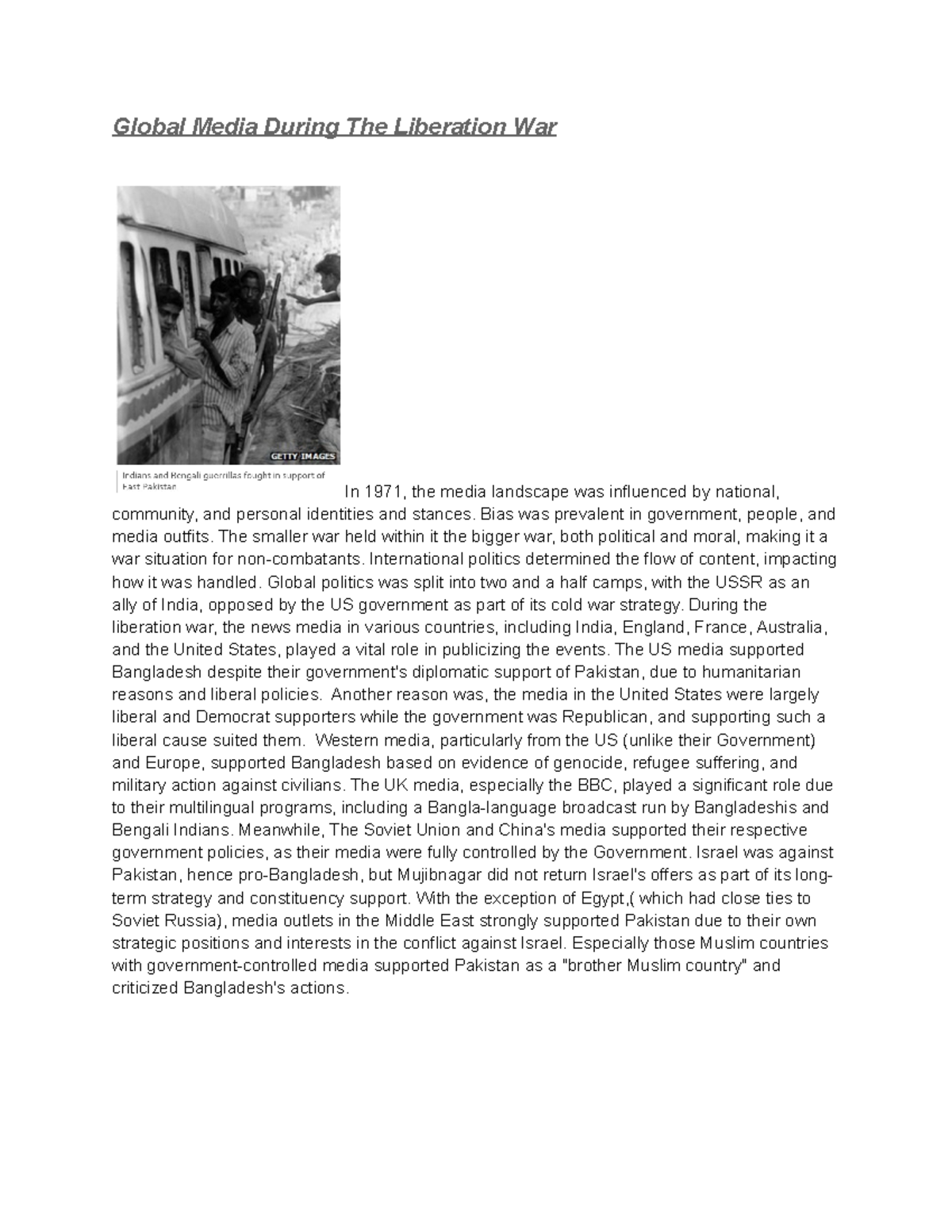 Global Media During The Liberation War - Bias was prevalent in ...