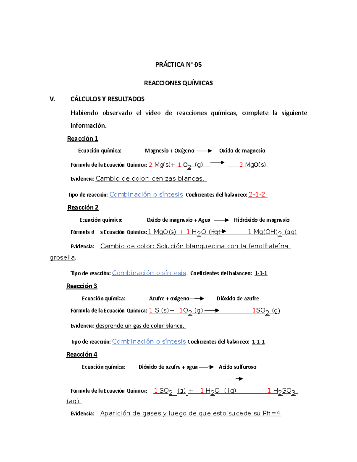Práctica -5 - Reacciones Químicas - PRÁCTICA N° 05 REACCIONES QUÍMICAS ...