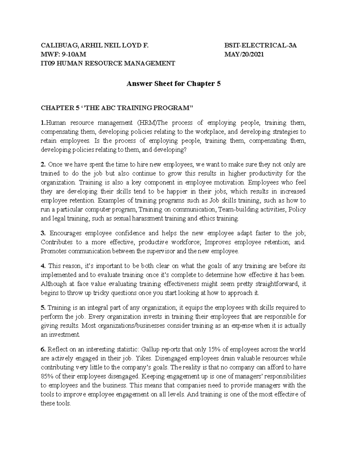 Arhil NEIL LOYD F. Calibuag HRM Chapter 5 - CALIBUAG, ARHIL NEIL LOYD F ...