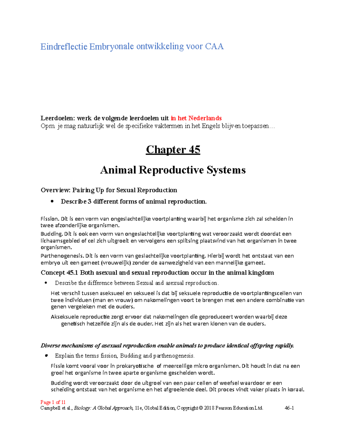 Afrondingsdocument embryologie - Eindreflectie Embryonale ontwikkeling ...