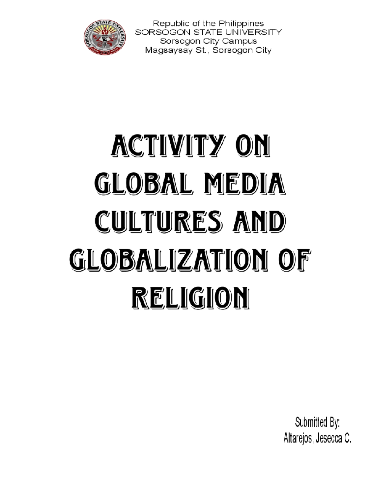 Activity Global Media Cultures Globalization OF Religion - Activity on ...