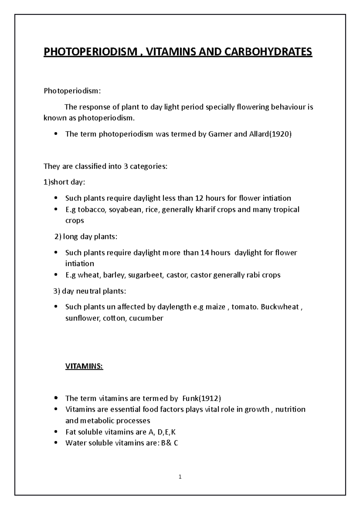 Photoperiodism - Lecture notes 5-6 - PHOTOPERIODISM , VITAMINS AND ...