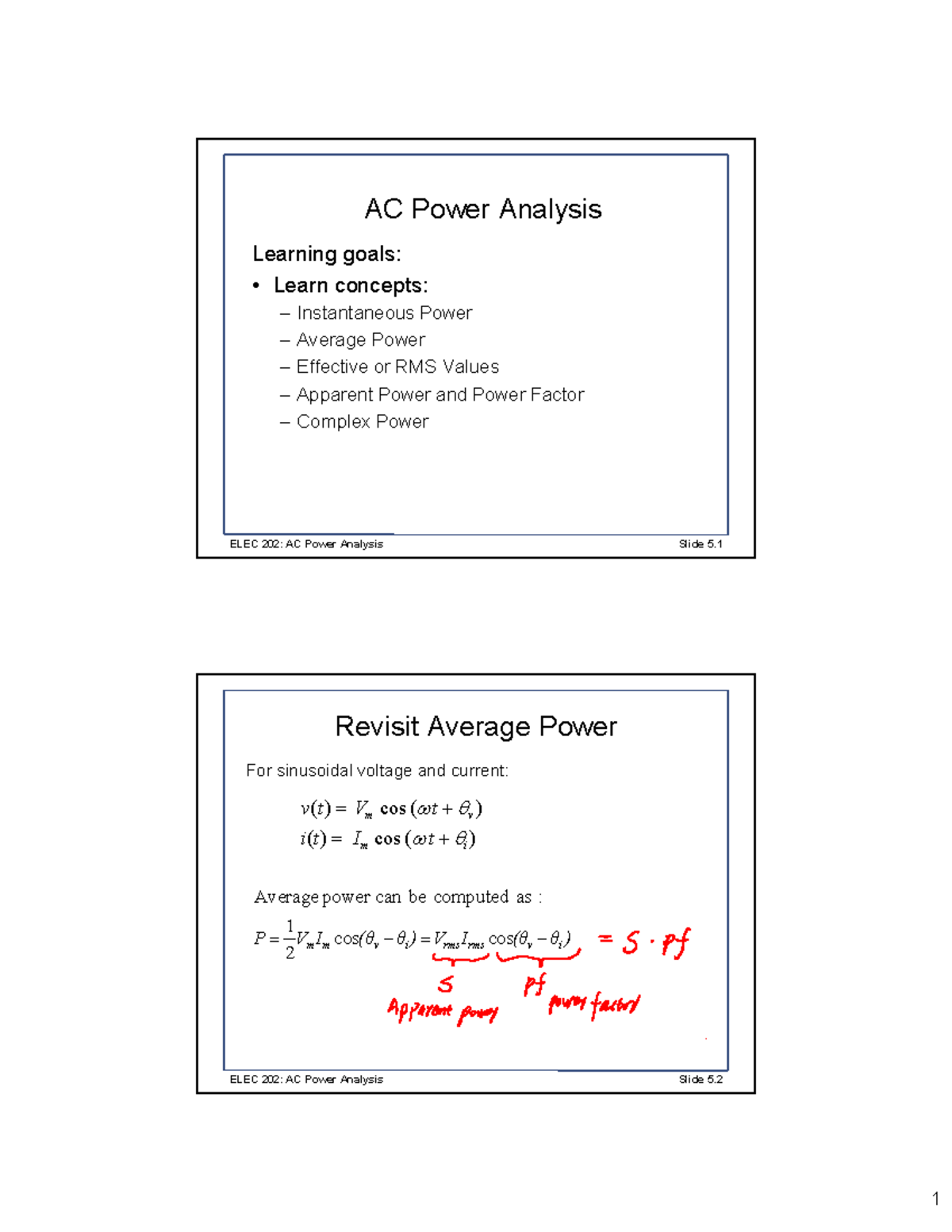 202 5 AC power annotated - ELEC 202: AC Power Analysis Slide 5. AC ...