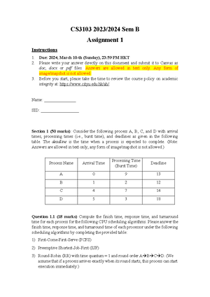 CS3103-Tutorial-6 - CS3103 - Tutorial 6 CS3103 Operating Systems Student Name: Student No. : Day ...