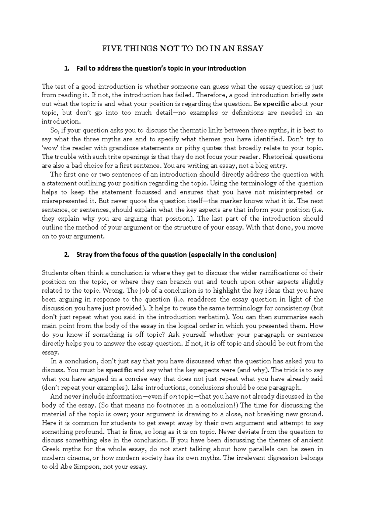 Five things not to do in an essay 055219 - FIVE THINGS NOT TO DO IN AN ...