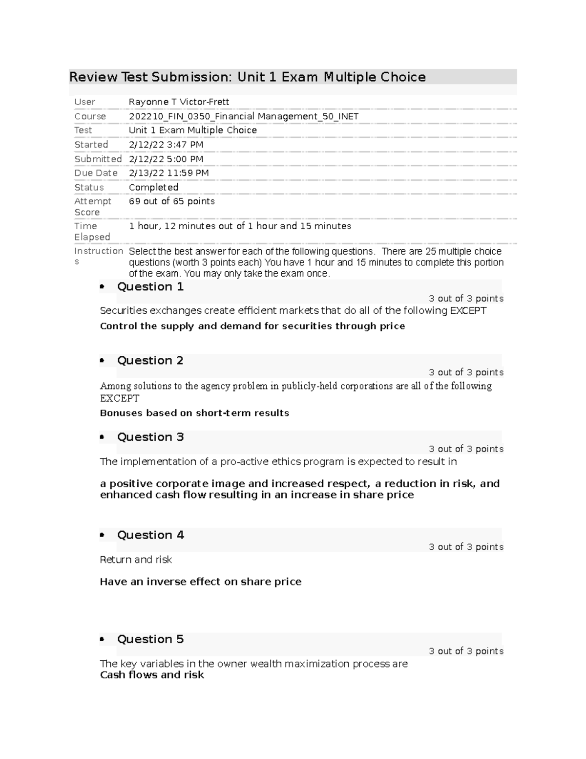 Exam 1 multiple choice - Review Test Submission: Unit 1 Exam Multiple ...