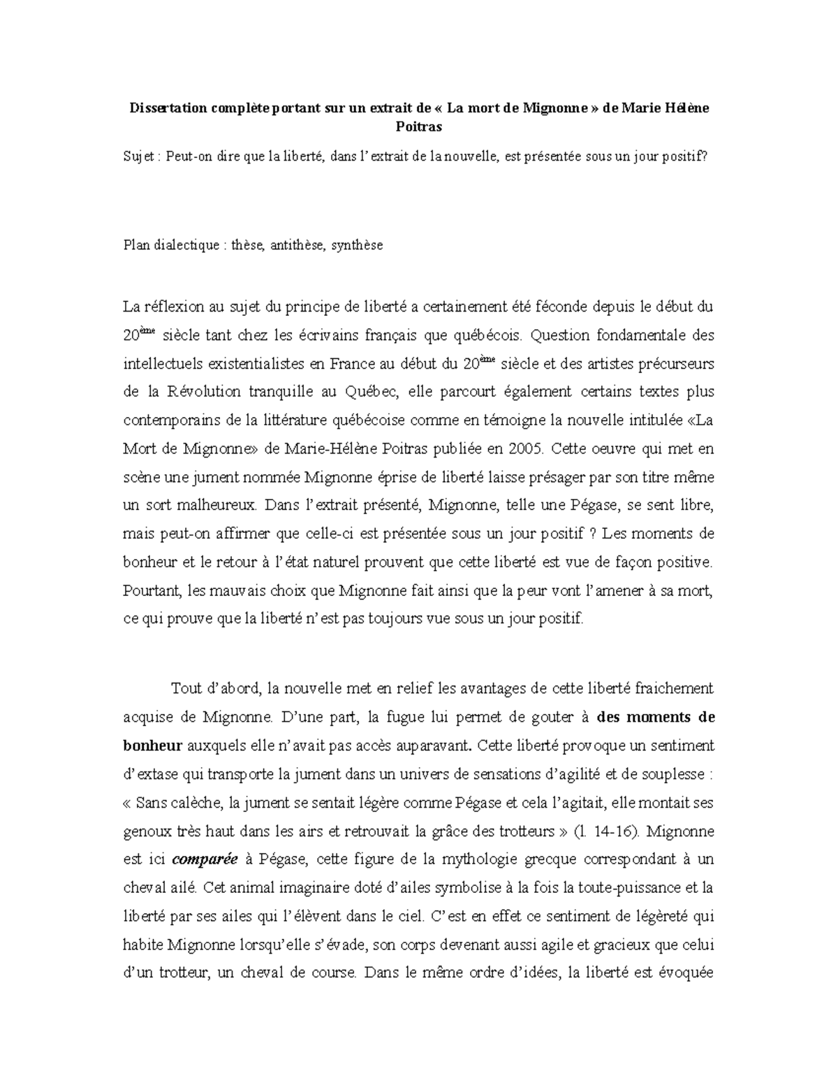 EULE Exemple dissertation H22 - Dissertation complète portant sur un ...
