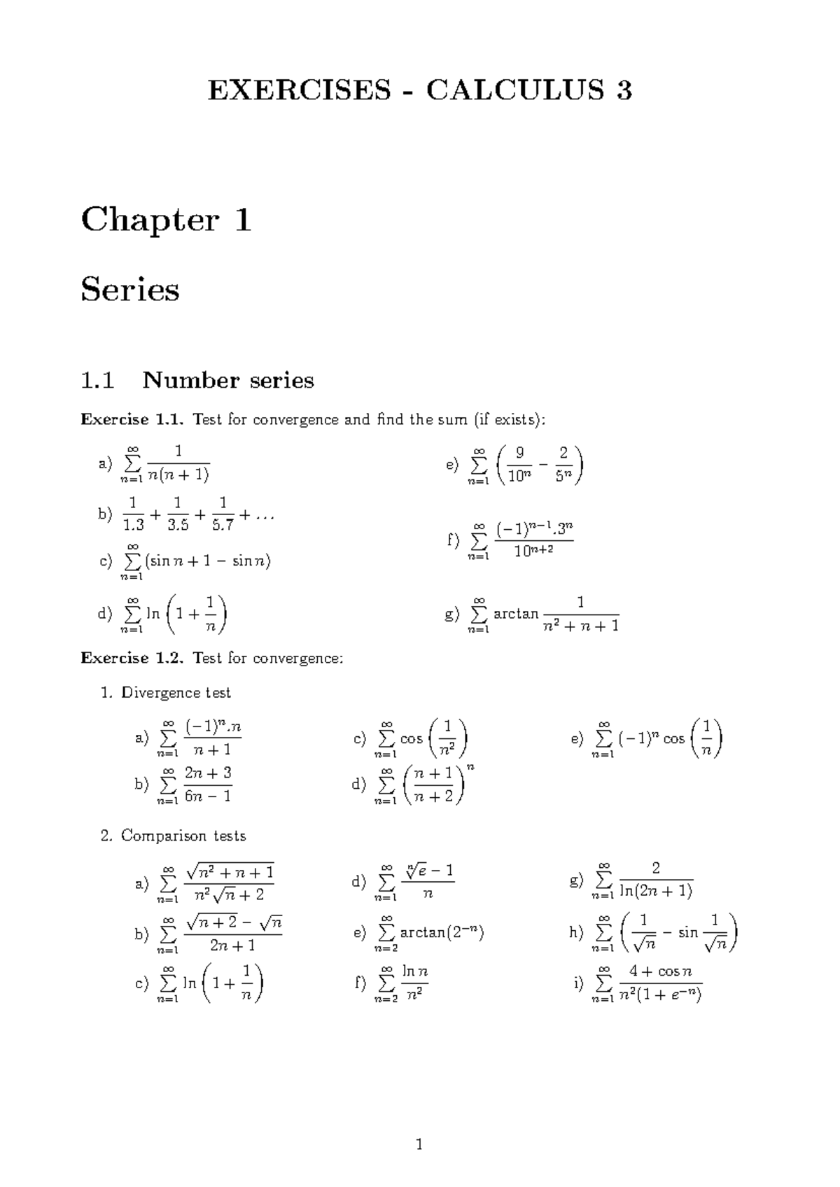Exercise - êhheh - EXERCISES - CALCULUS 3 Chapter 1 Series 1 Number ...