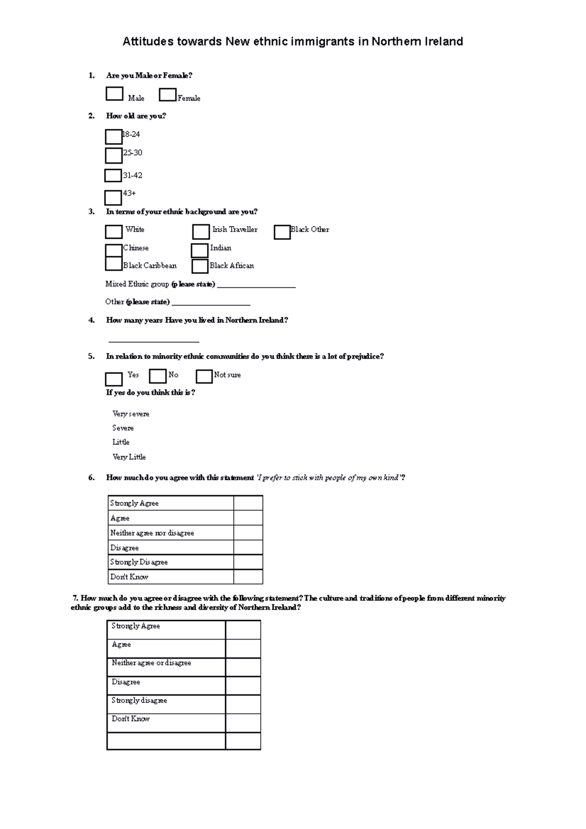 Questionnaire on ethnic minorities 1 - Attitudes towards New ethnic ...