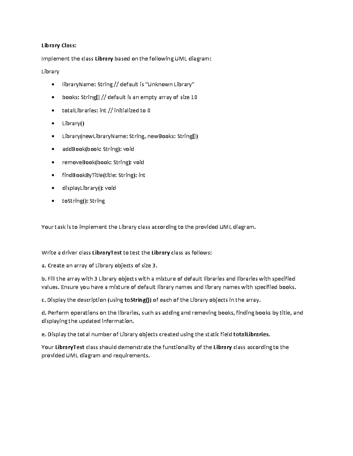 Library Ex - HGUYG - Library Class: Implement the class Library based ...