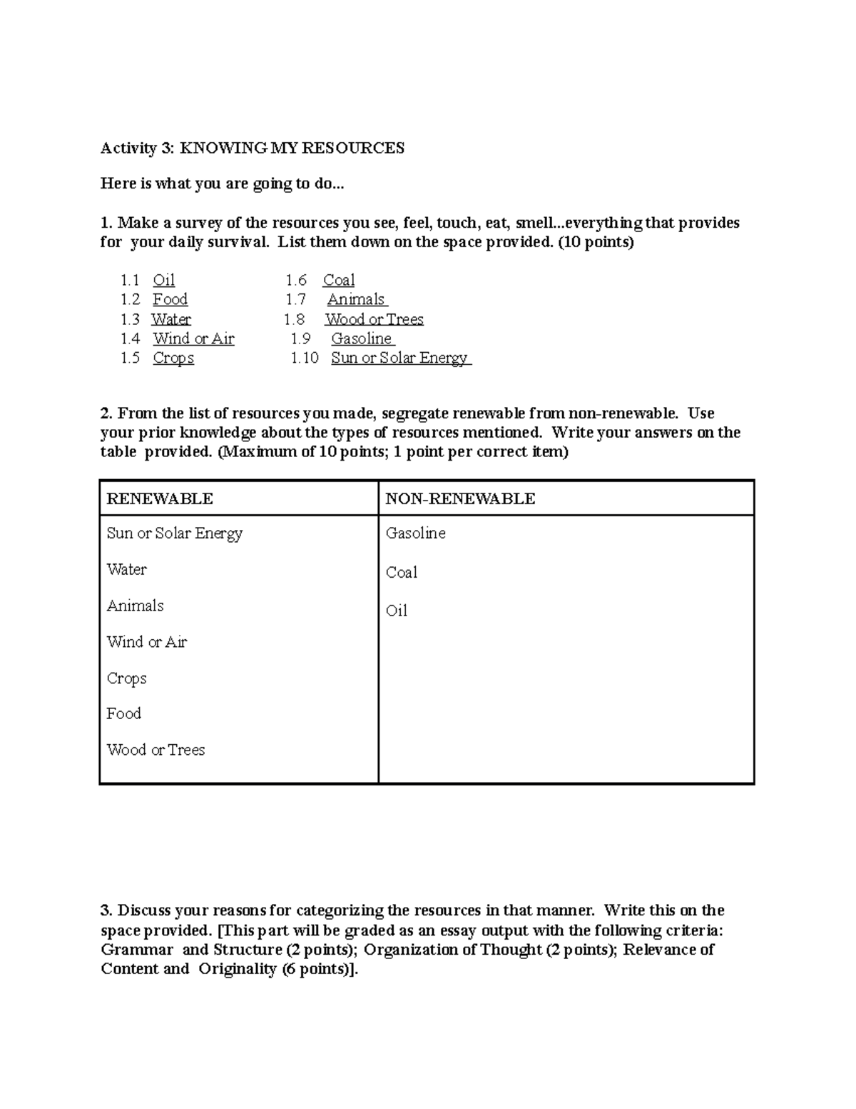 Knowing MY Resources - Activity 3 - Activity 3: KNOWING MY RESOURCES ...
