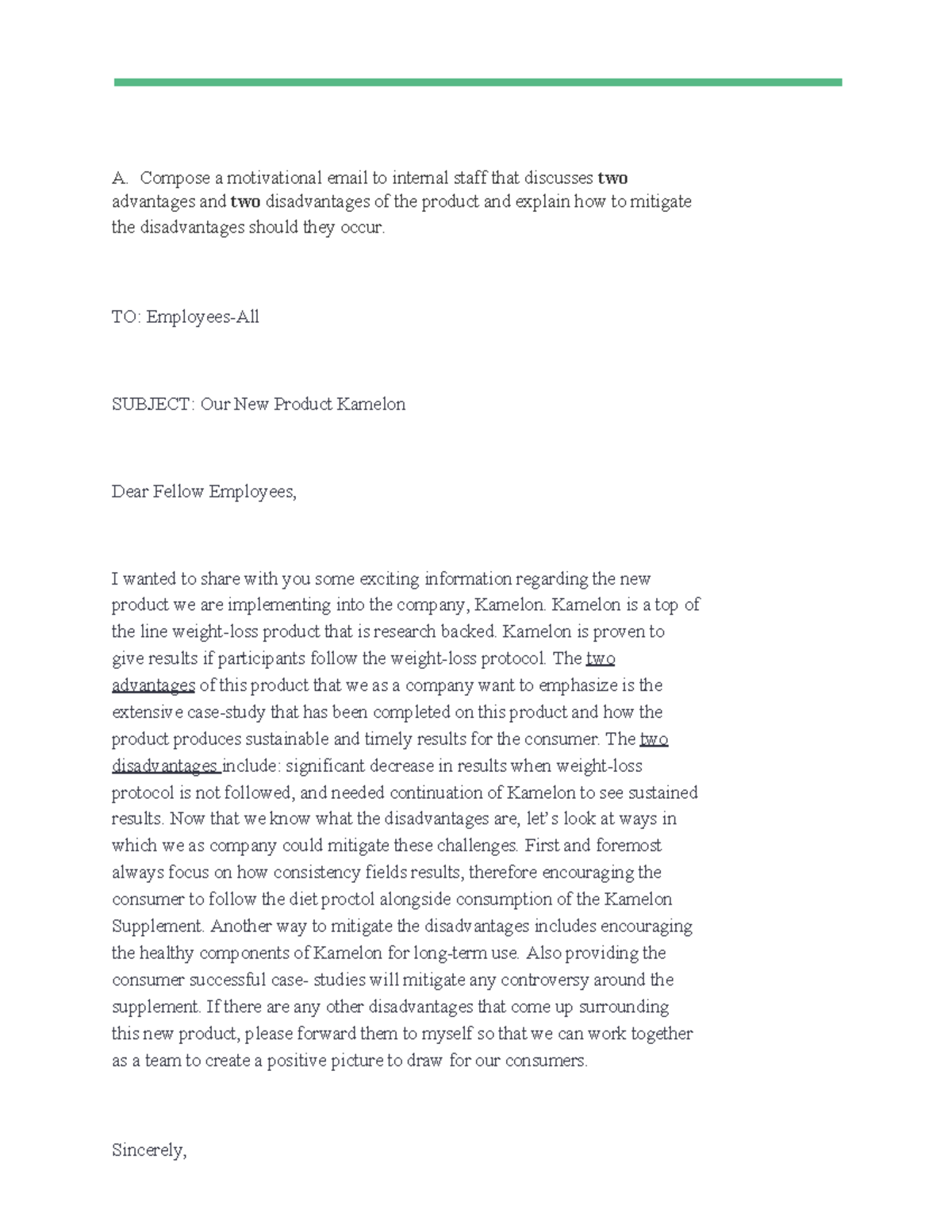 Asessment 1 - Description - A. Compose a motivational email to internal ...