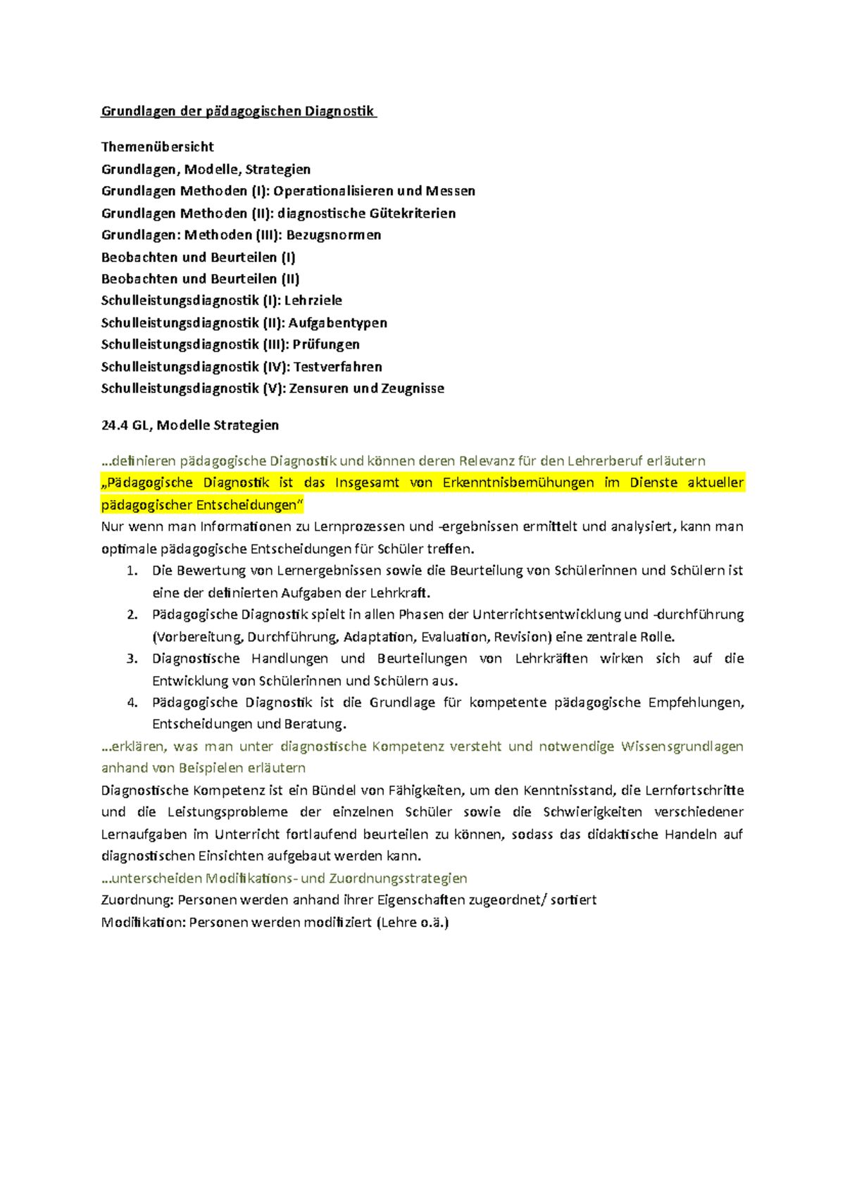 Fragen zum Lernen und Zusammenfassung von Grundlagen der Pädagogischen ...