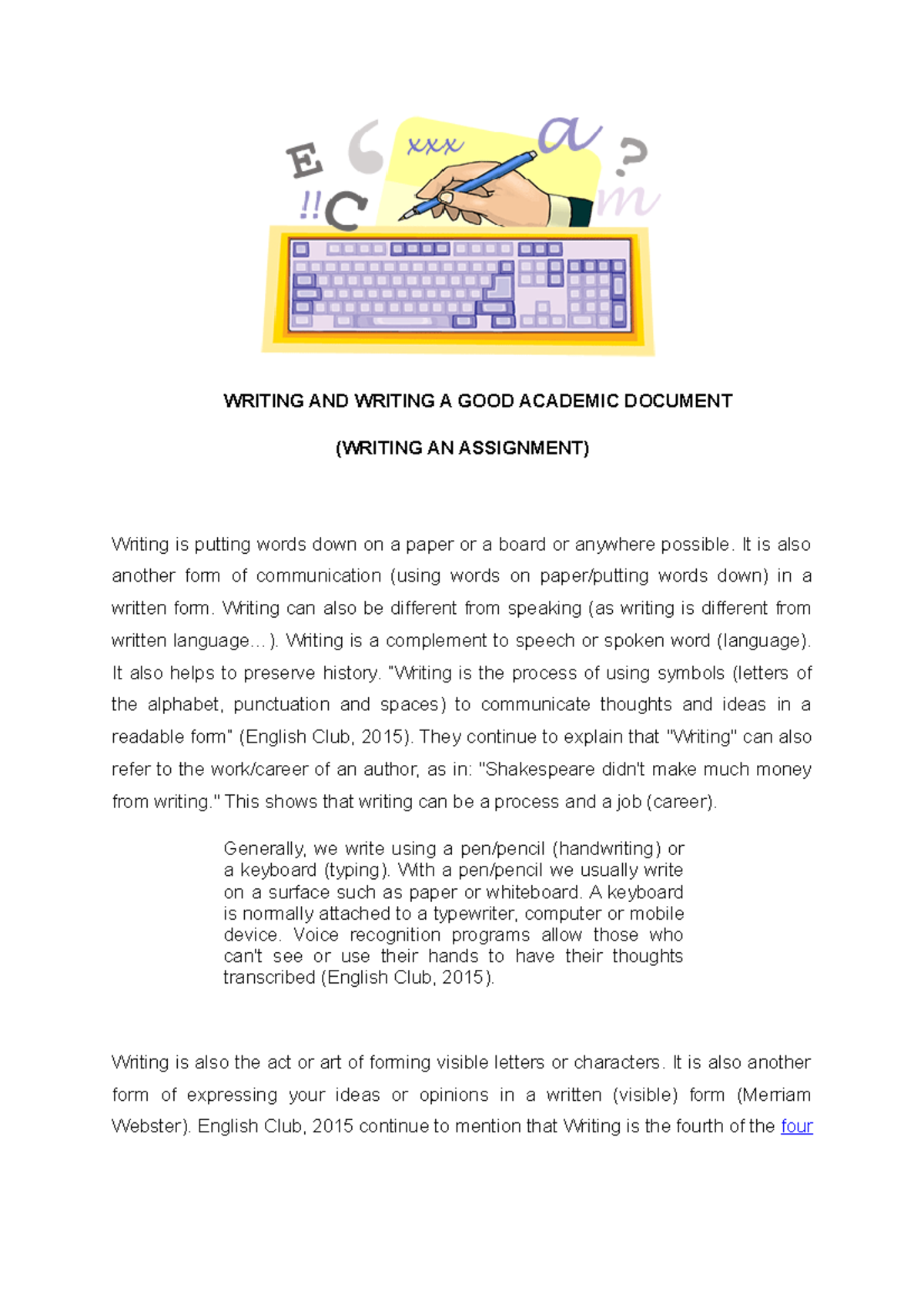Writing AND Writing A GOOD Academic Document - WRITING AND WRITING A ...